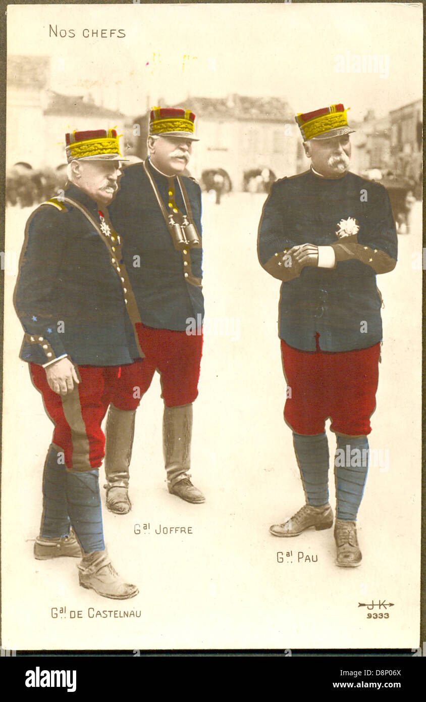 World War One French postcard of three French Generals Stock Photo - Alamy