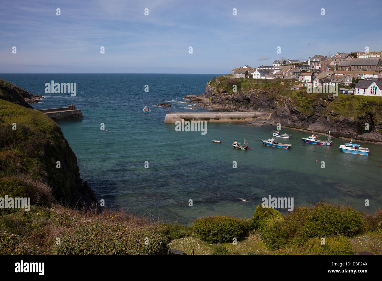 Port Issac Bay and Breakwater Stock Photo - Alamy