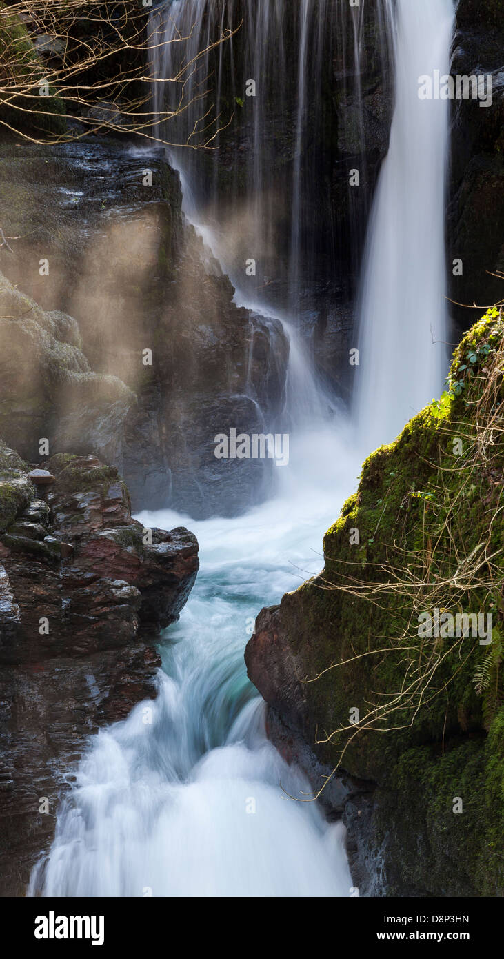 Waterfalls up stream at Watersmeet Devon England UK Stock Photo - Alamy