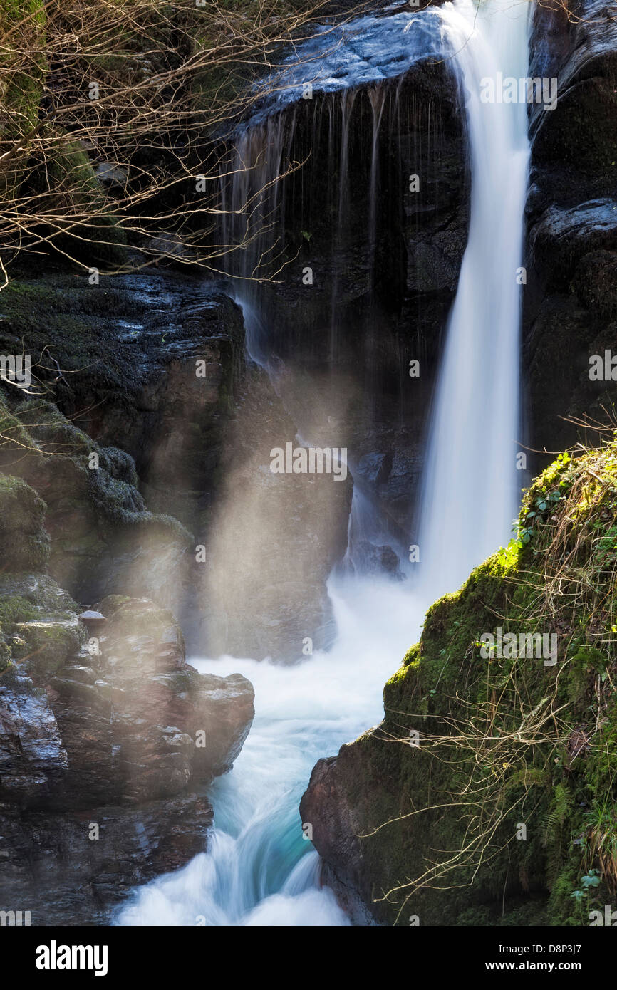 Waterfalls up stream at Watersmeet Devon England UK Stock Photo - Alamy