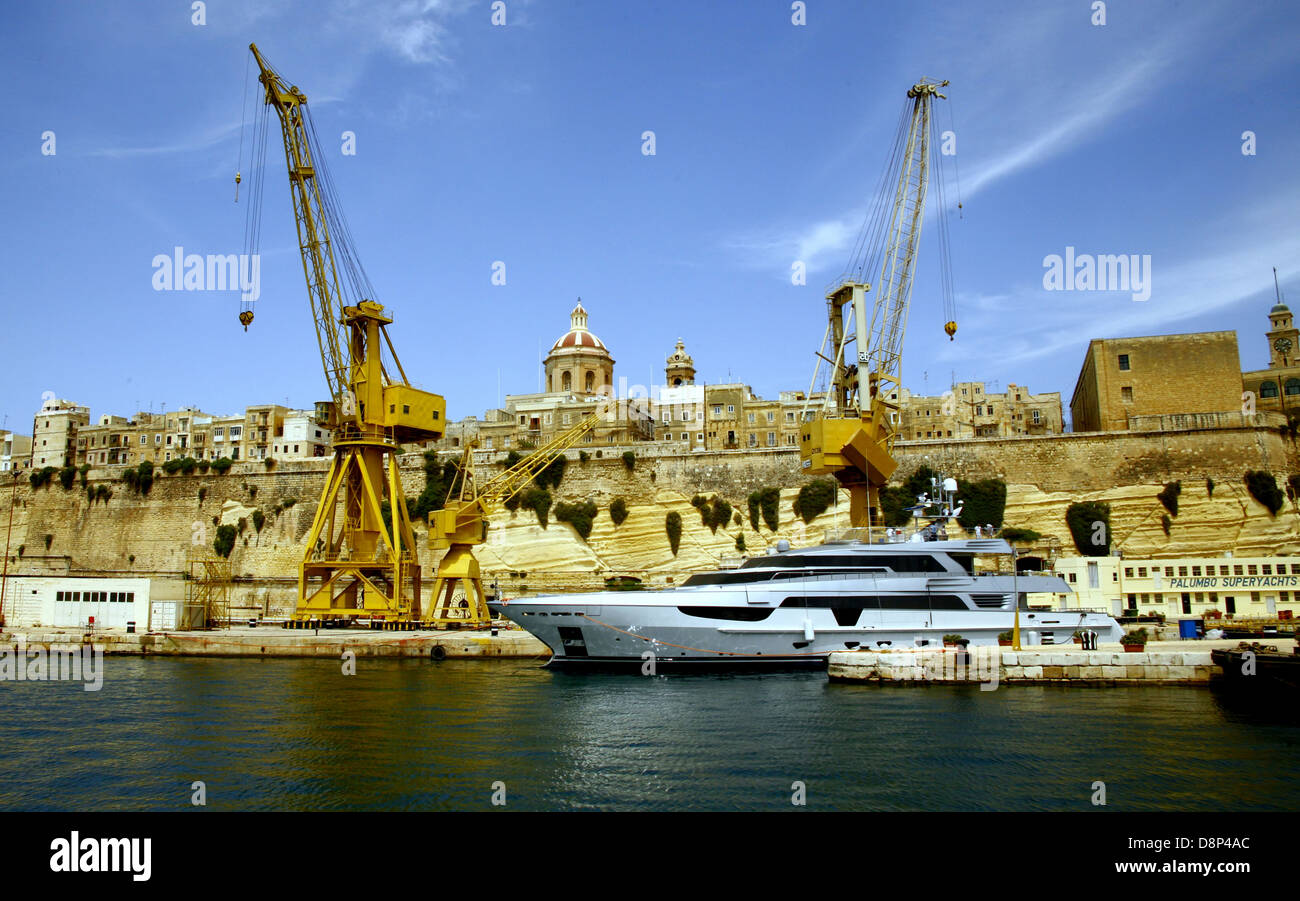 A super yacht dockyard in the Grand Harbor at Valletta, Malta Stock ...
