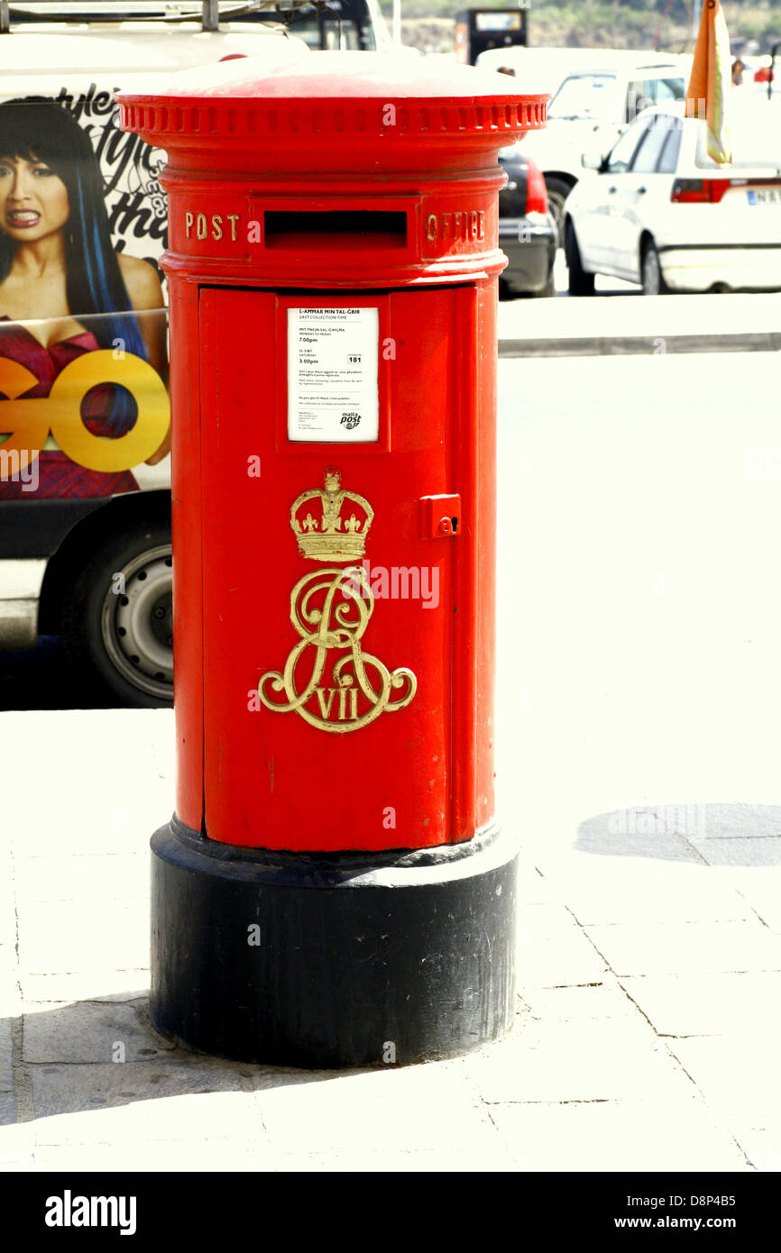 A rare King Edward VII red post box on the seafront at Sliema, Malta ...