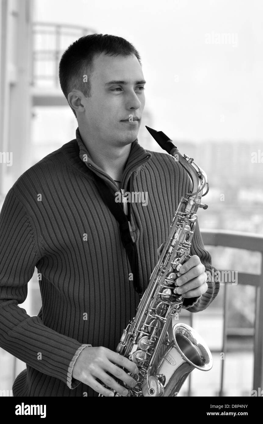 Saxophone Black and White Stock Photos & Images - Alamy