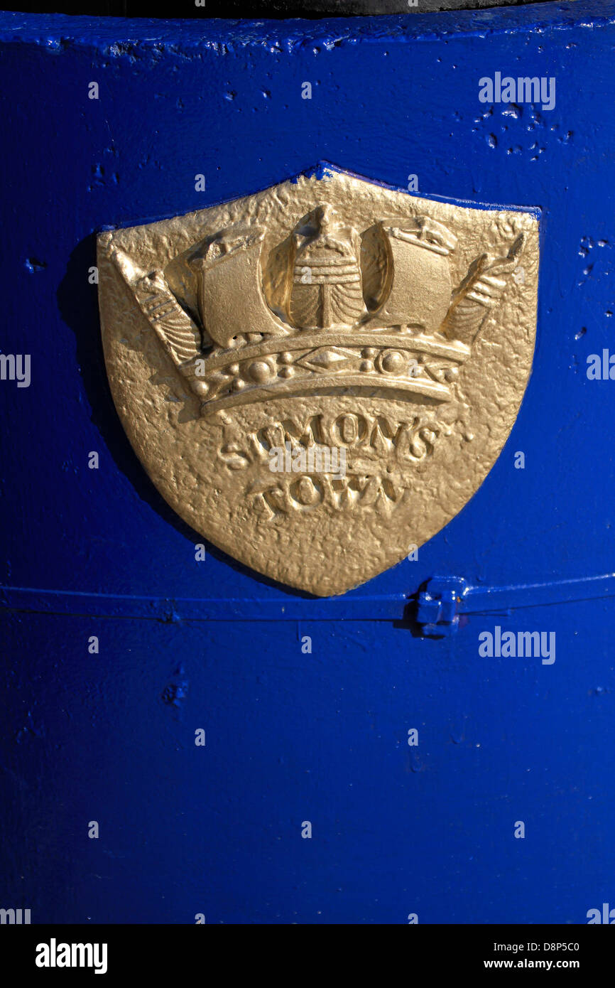 Simon's Town crest on blue rubbish bin Stock Photo - Alamy