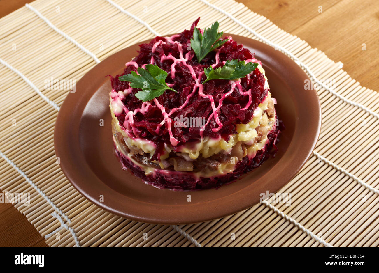 traditional russian salad with salted herring and beet -Selyodka Pod ...