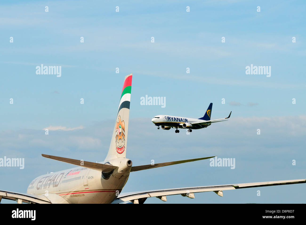 Rear view of an Etihad Airways Airbus A330 aircraft waiting for a ...