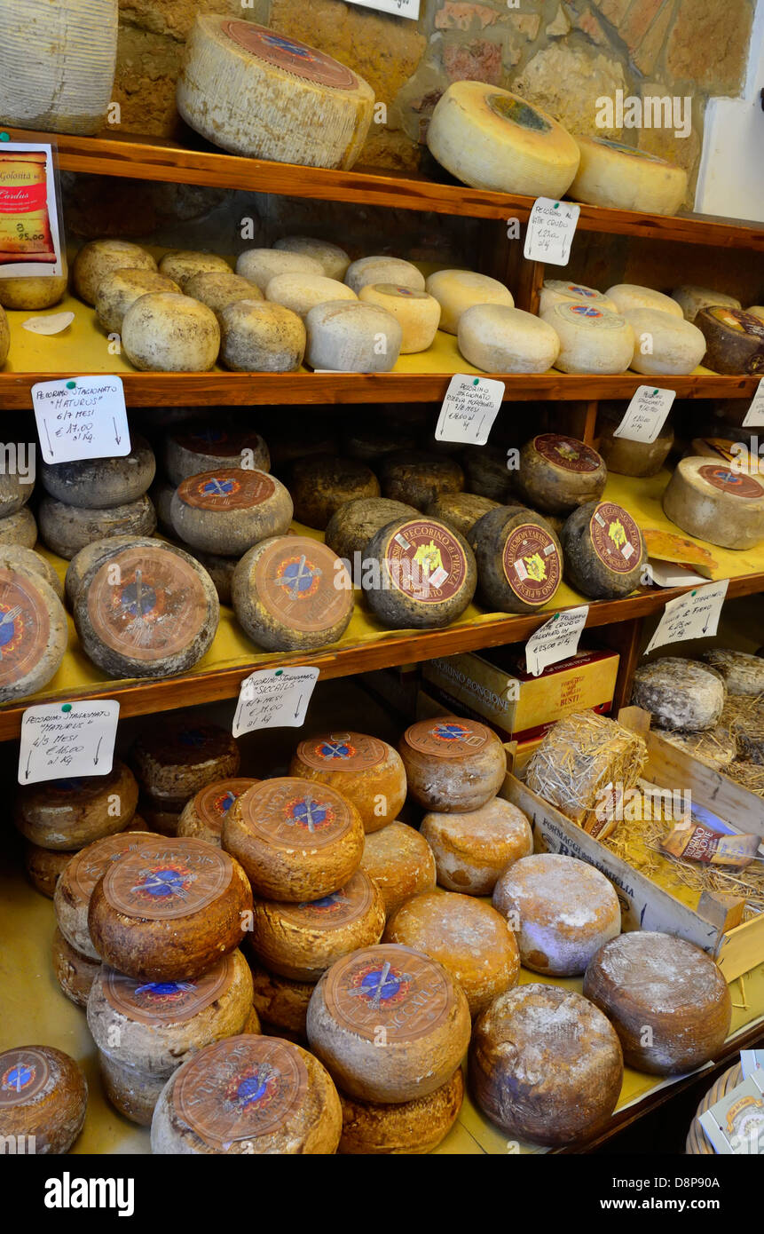 Cheese on display at a shop in Pienza, Italy Stock Photo - Alamy