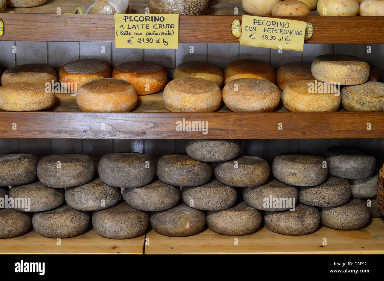 Cheese on display at a shop in Pienza, Italy Stock Photo - Alamy