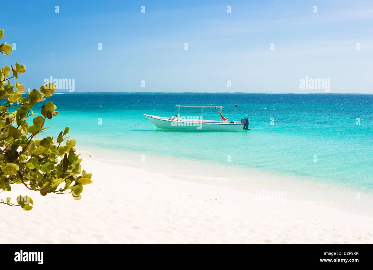 Boat at the tropical beach of archipelago Los Roques, Venezuela Stock ...