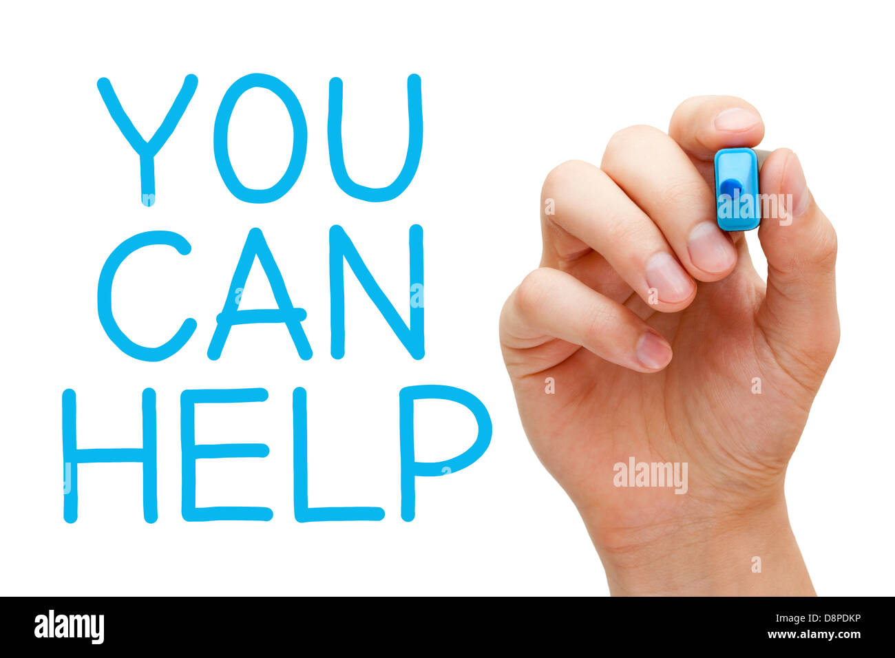 Hand writing You Can Help with blue marker on transparent wipe board ...