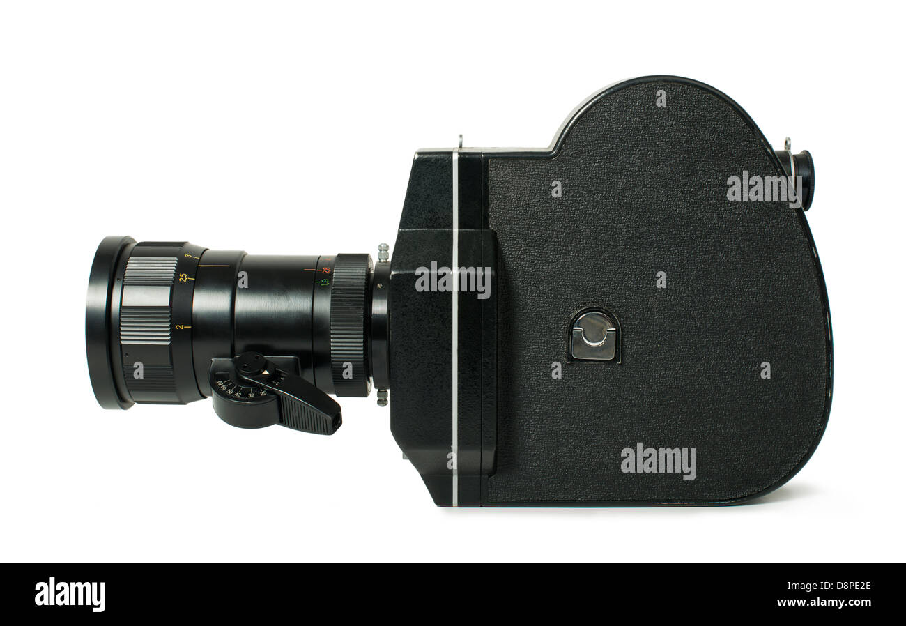 Old vintage cine-camera white isolated studio shot Stock Photo - Alamy