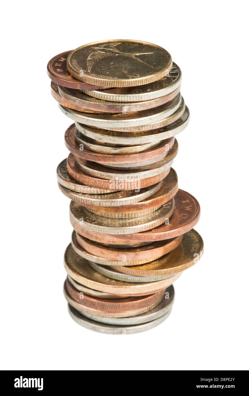 Stacks of coins white isolated studio shot Stock Photo - Alamy