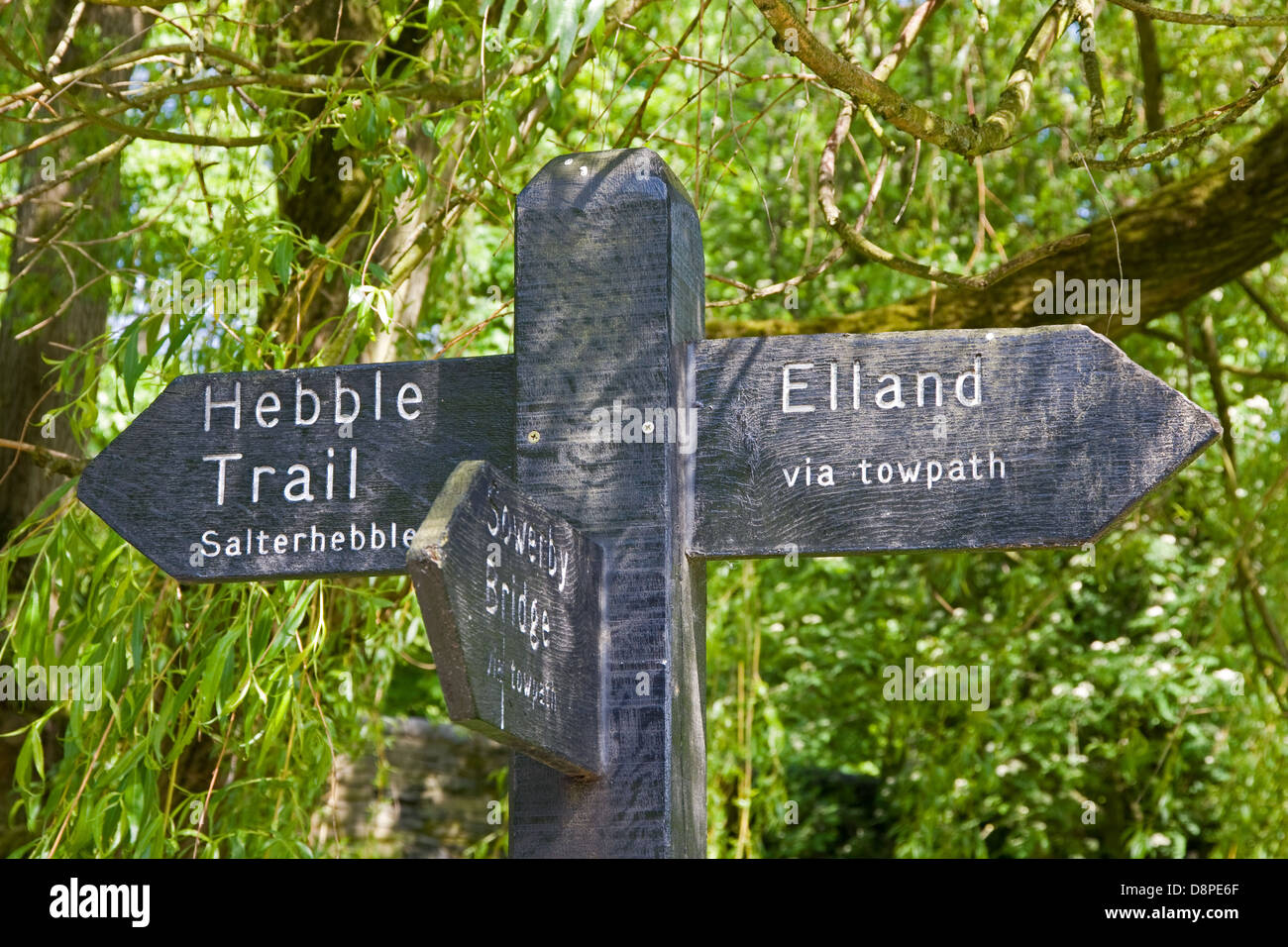 Signpost on Calder & Hebble Navigation, at Salterhebble Stock Photo - Alamy