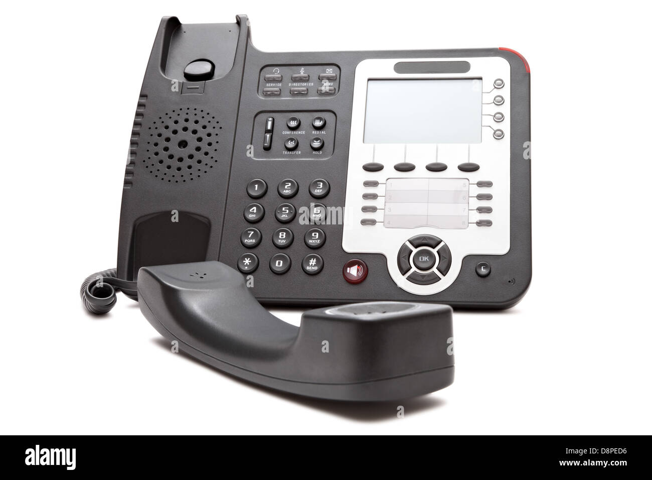 Black IP phone close up isolated on white background closeup Stock ...