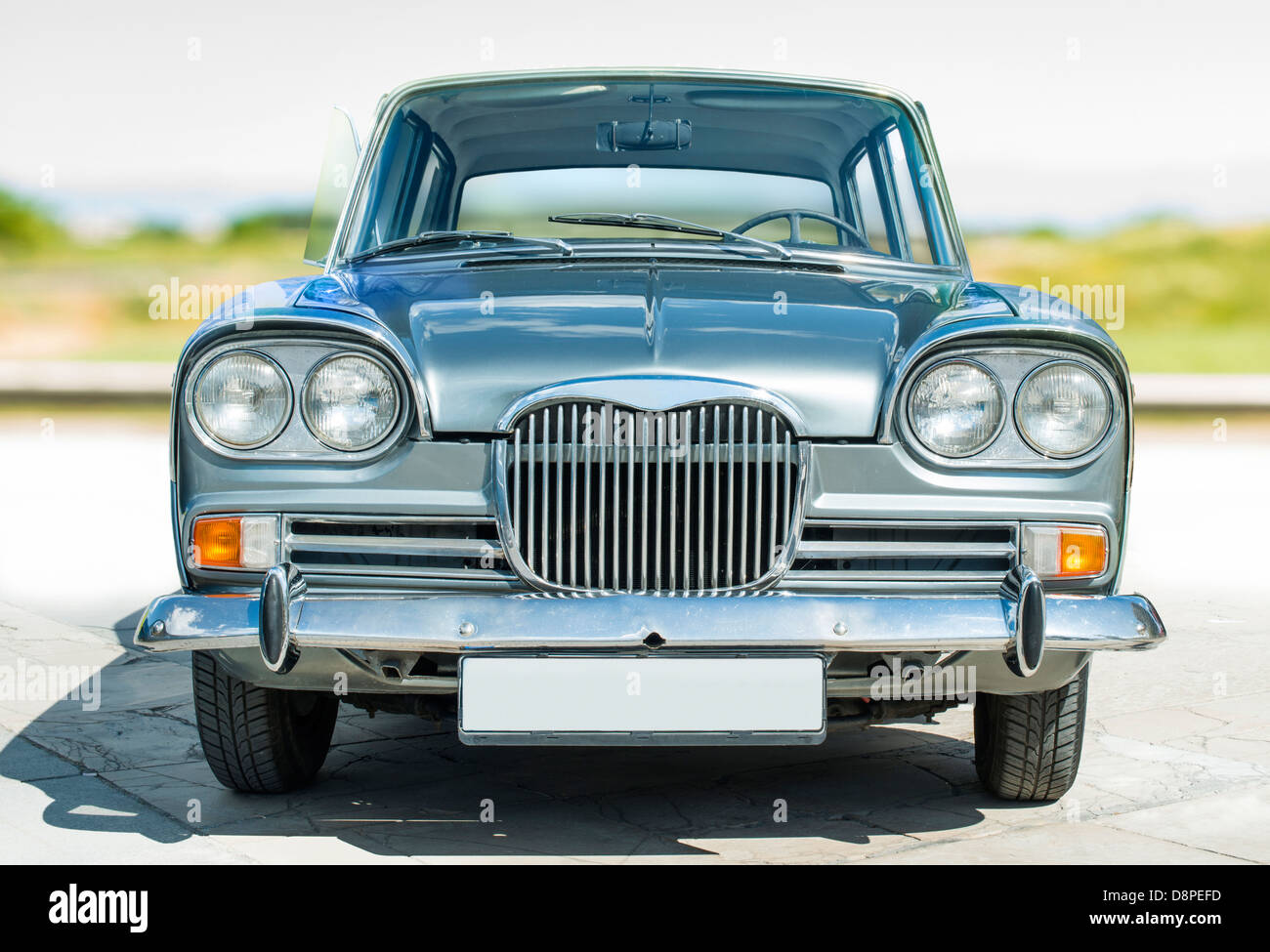 Old vintage retro car. Blue color car Stock Photo - Alamy