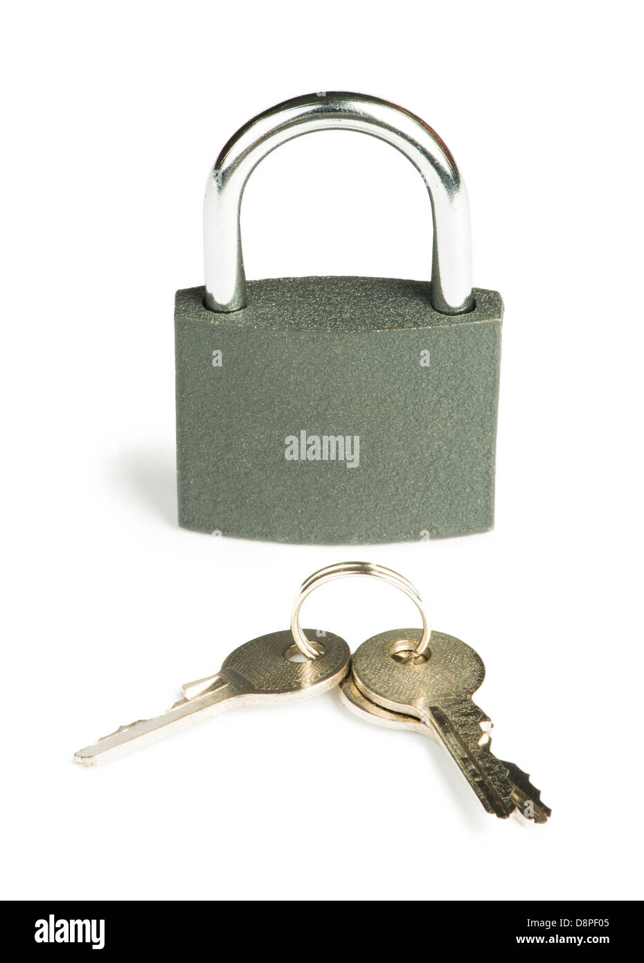 Grey padlock and keys isolated studio shot Stock Photo - Alamy