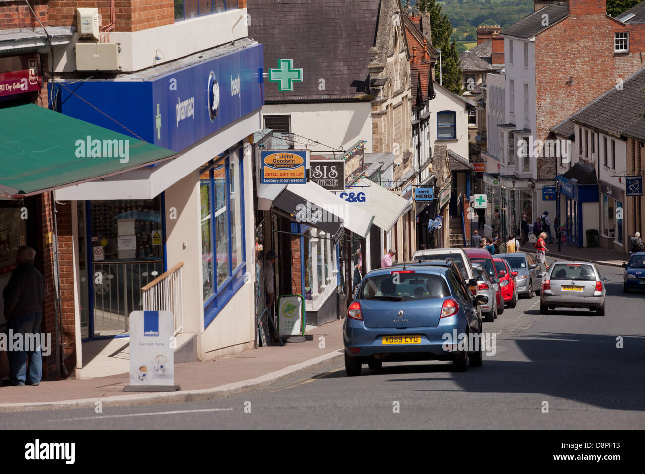 View of Church Street, Malvern, Worcs UK showing busy traffic on the ...