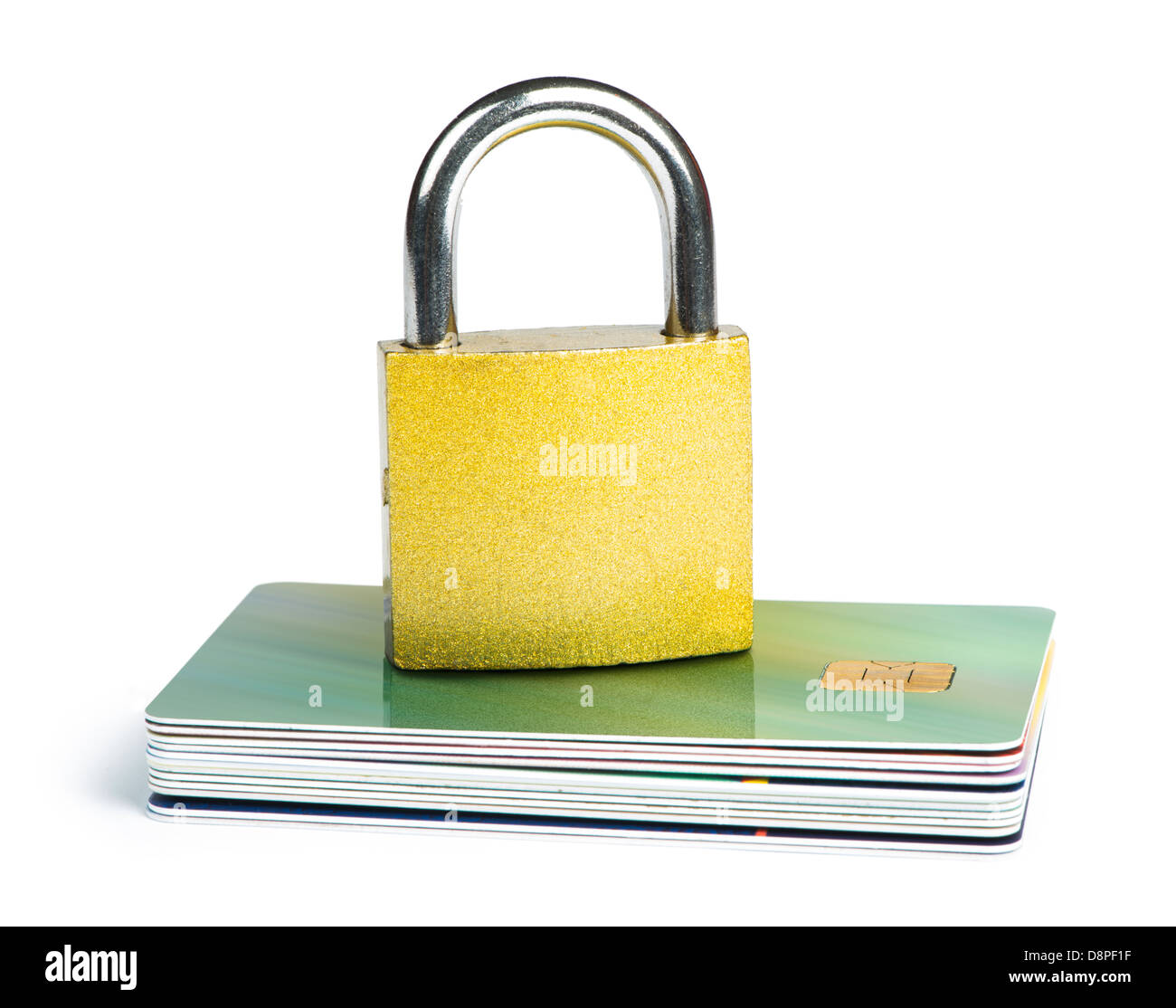 Grey locked padlock and credit cards. Isolated studio shot Stock Photo ...