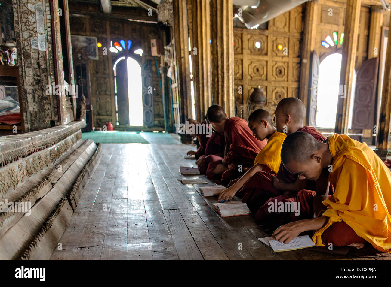 Buddhist monks studying in a monastery near Mandalay Burma Myanmar ...