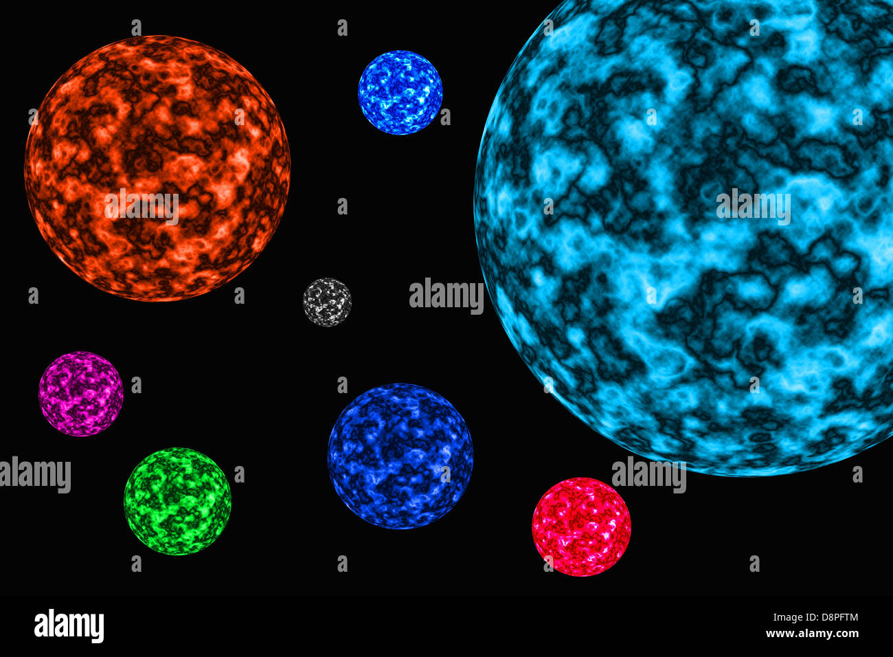 The image of parade of different multi-colored bright planets Stock ...