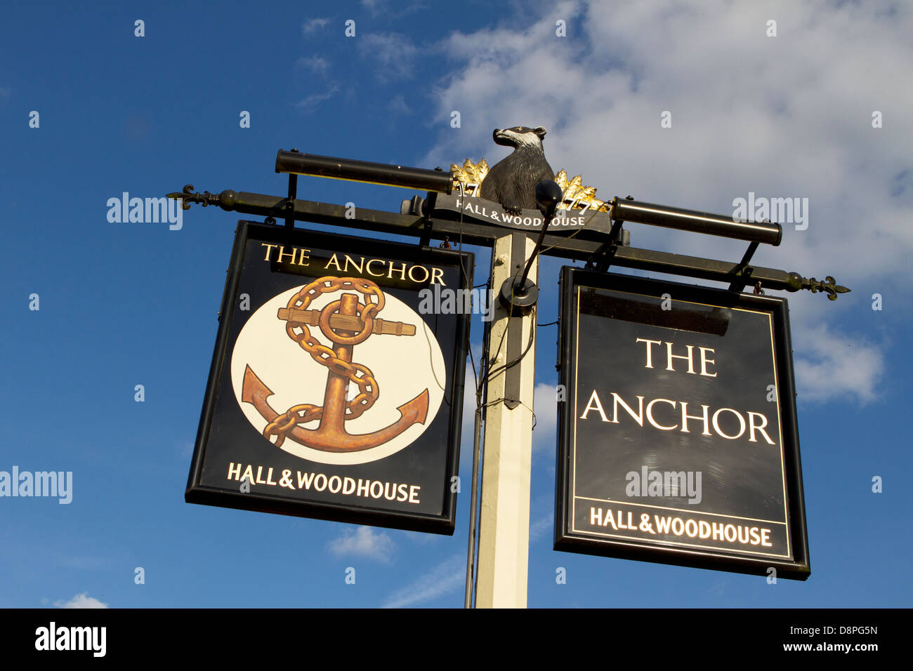 Sign for The Anchor, Pyrford. A Hall & Woodhouse pub and restaurant ...