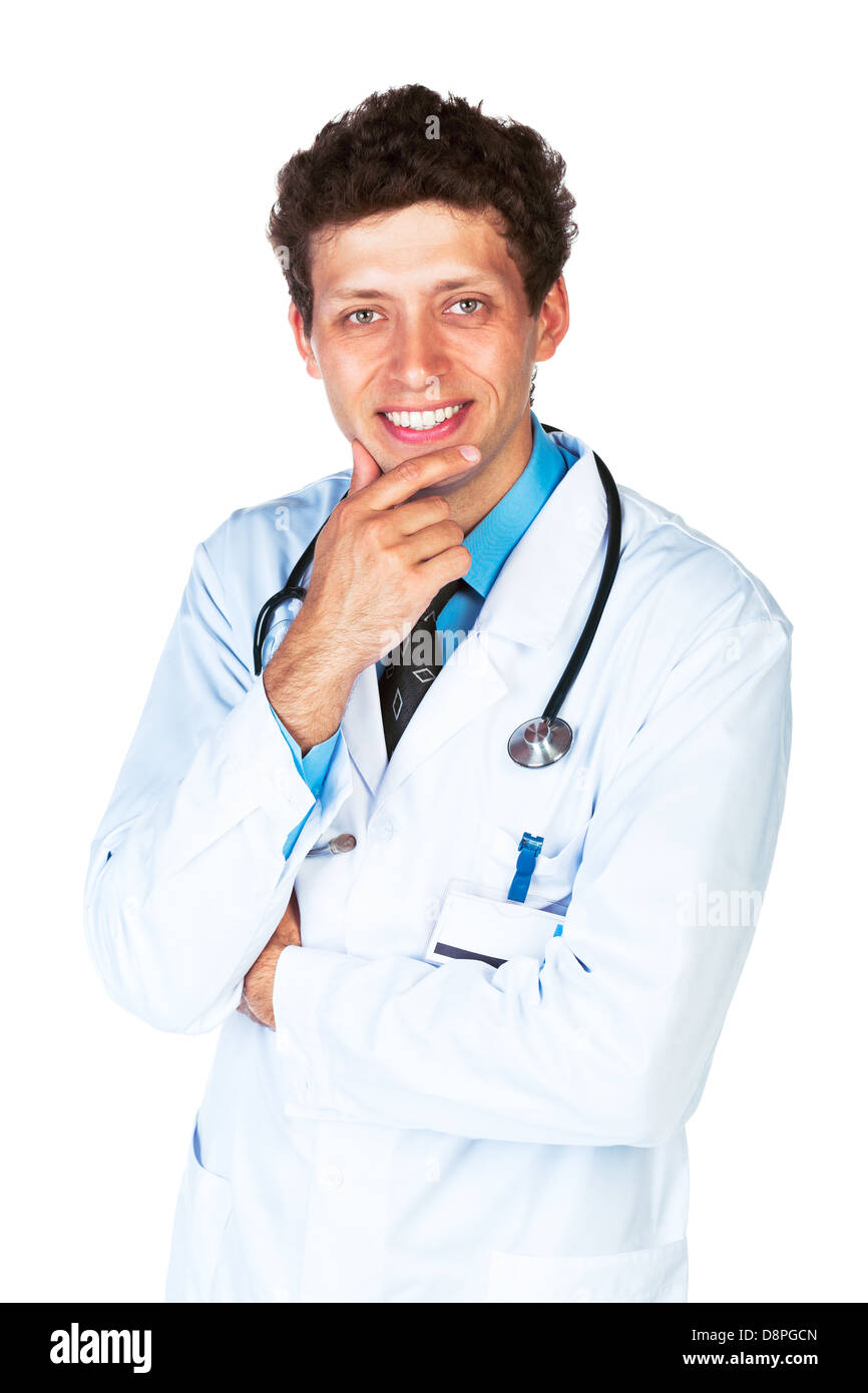 Portrait of a smiling male doctor on white background. Top view Stock ...