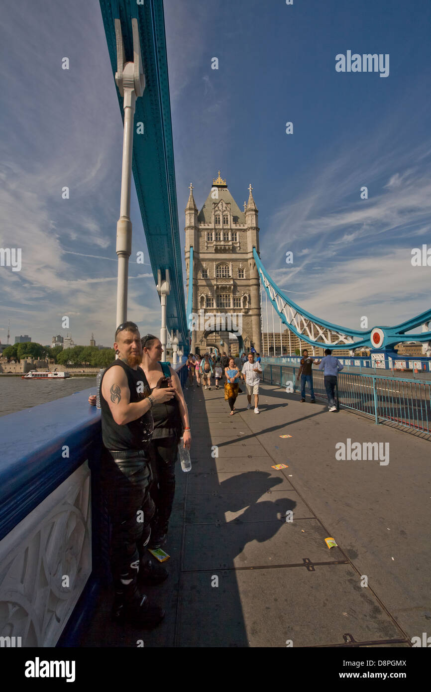 Wide angle view North on Tower Bridge, London Stock Photo - Alamy