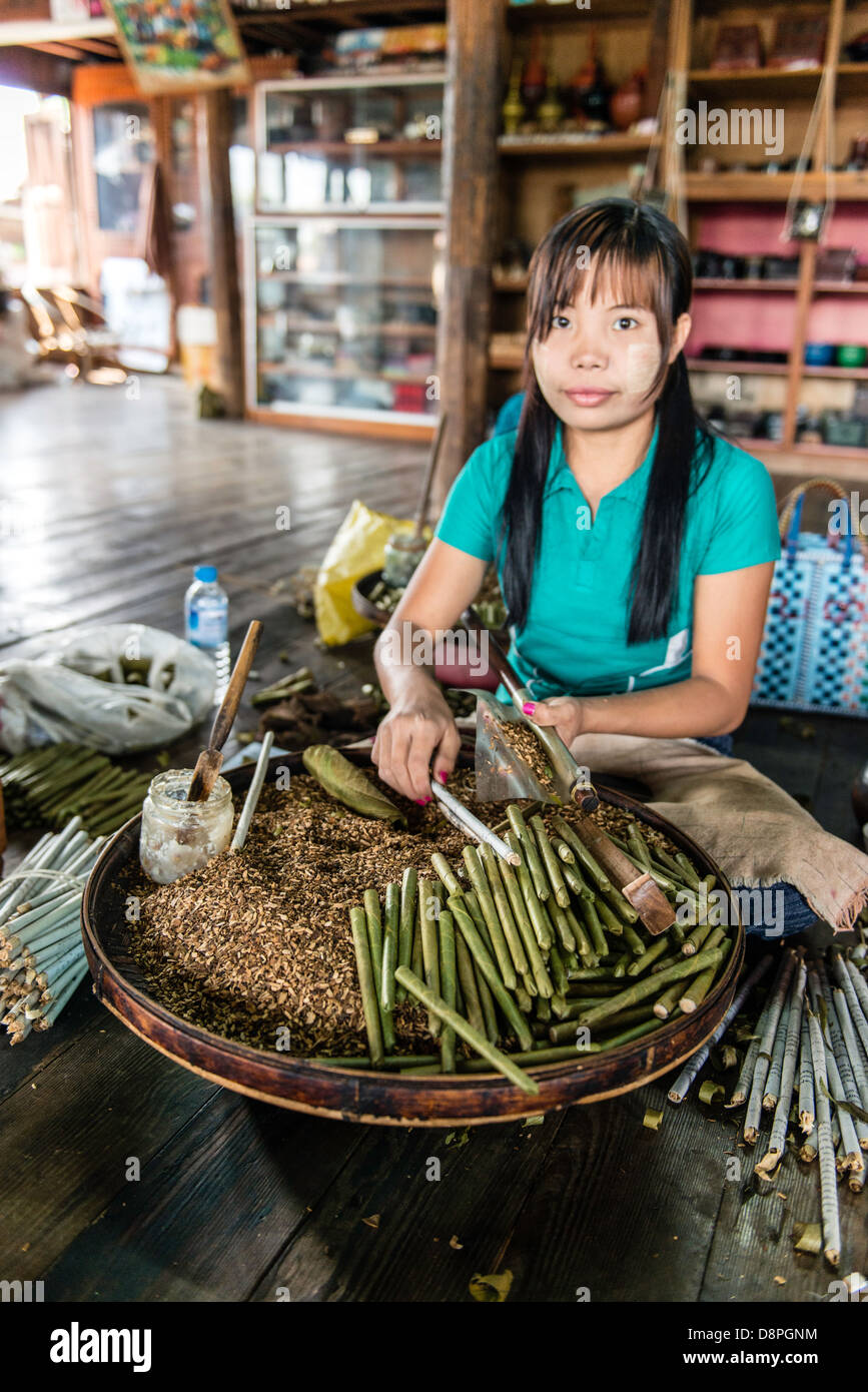 Burmese young woman making cigars at Cheroot Cigar Making Workshops on ...
