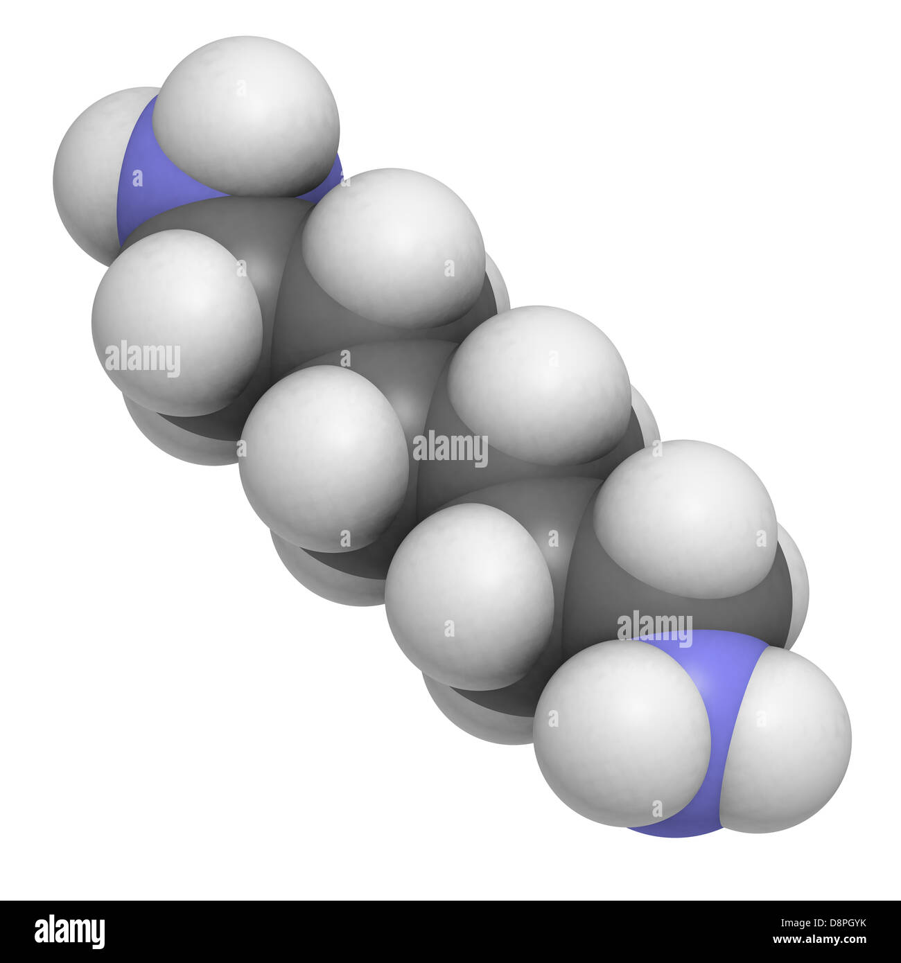 Hexamethylenediamine, nylon (polyamide) building block. Atoms are ...