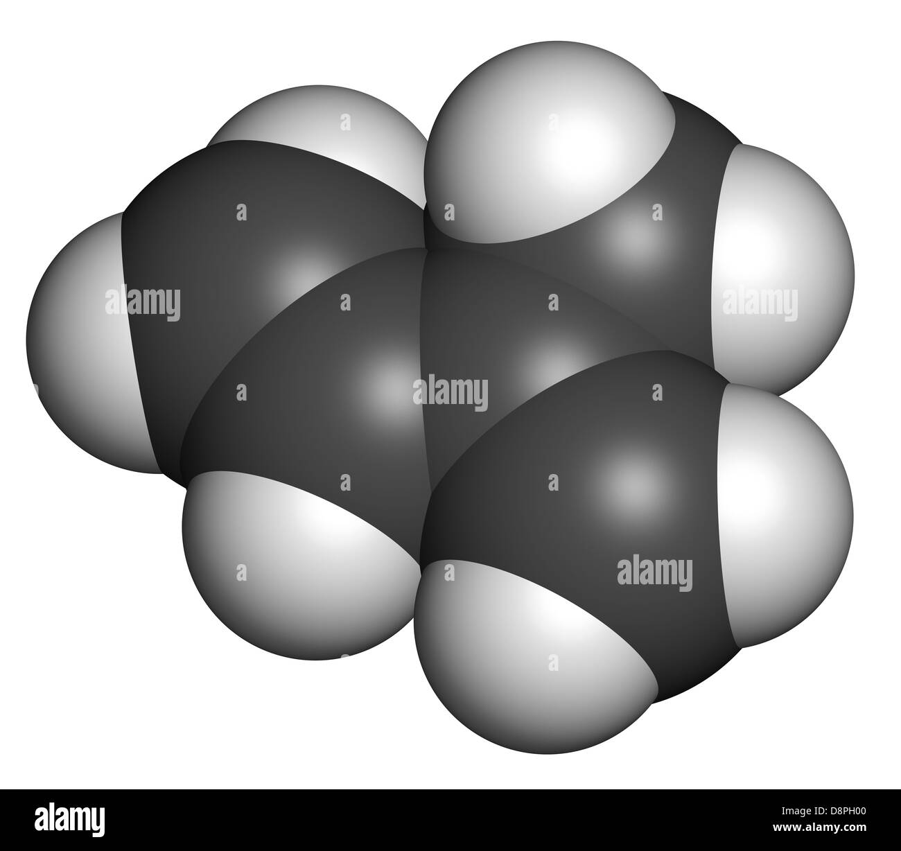 Isoprene, rubber (polyisoprene) building block (monomer). Atoms are ...