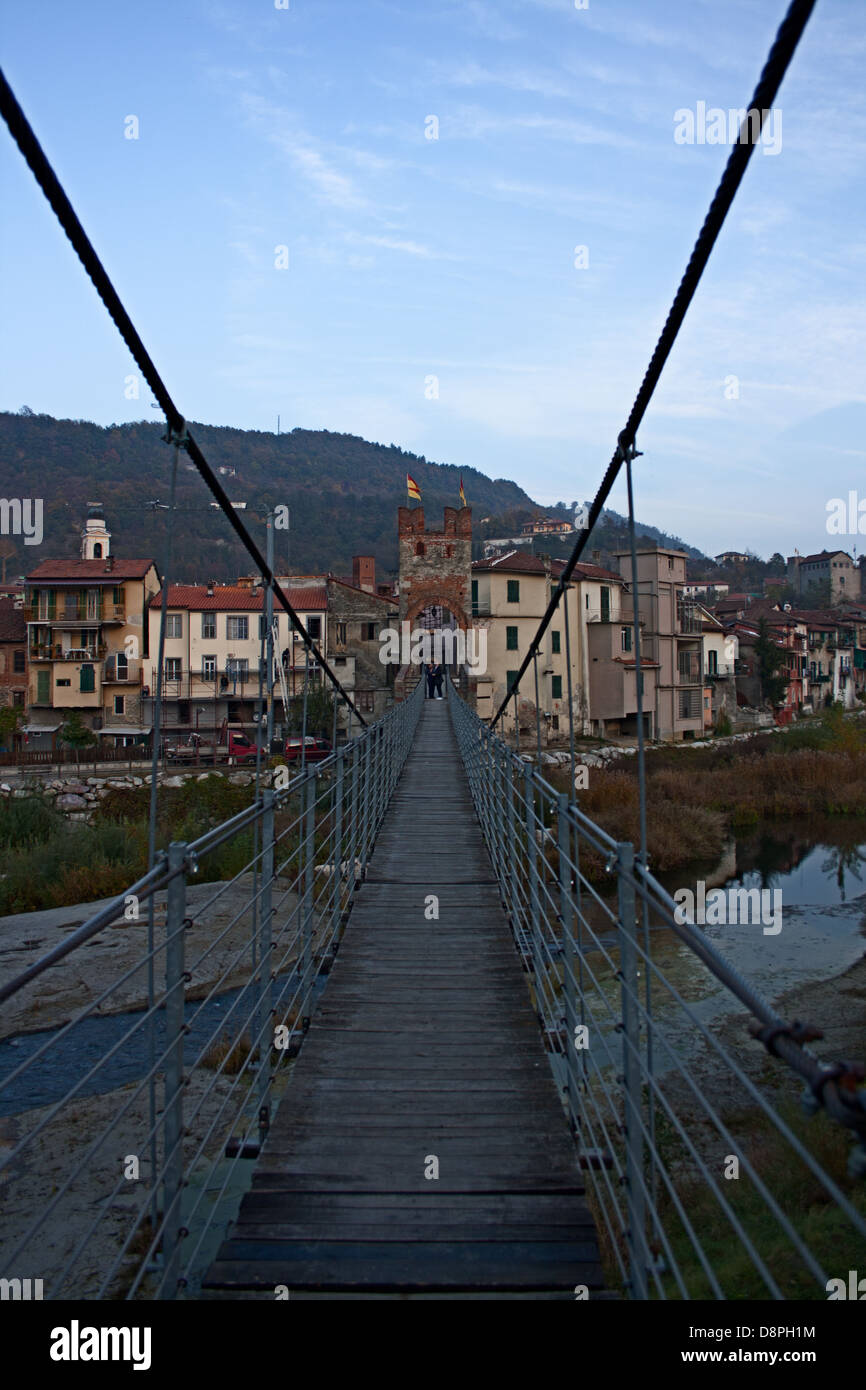 napoleonic suspension bridge at Millesimo, a great perspective Stock ...