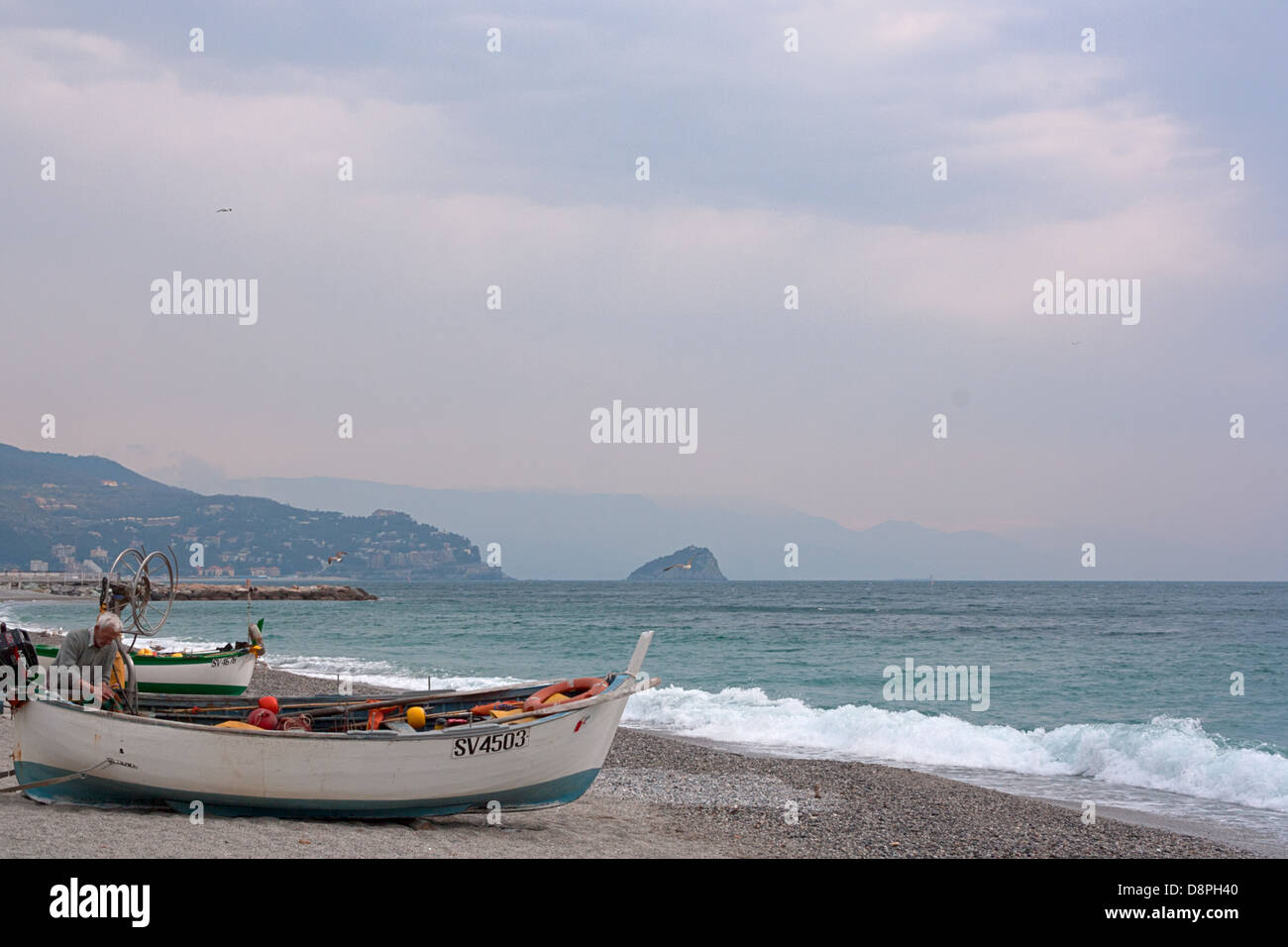 a typical scene of ligurian fisherman end hos boat with a beautifull ...