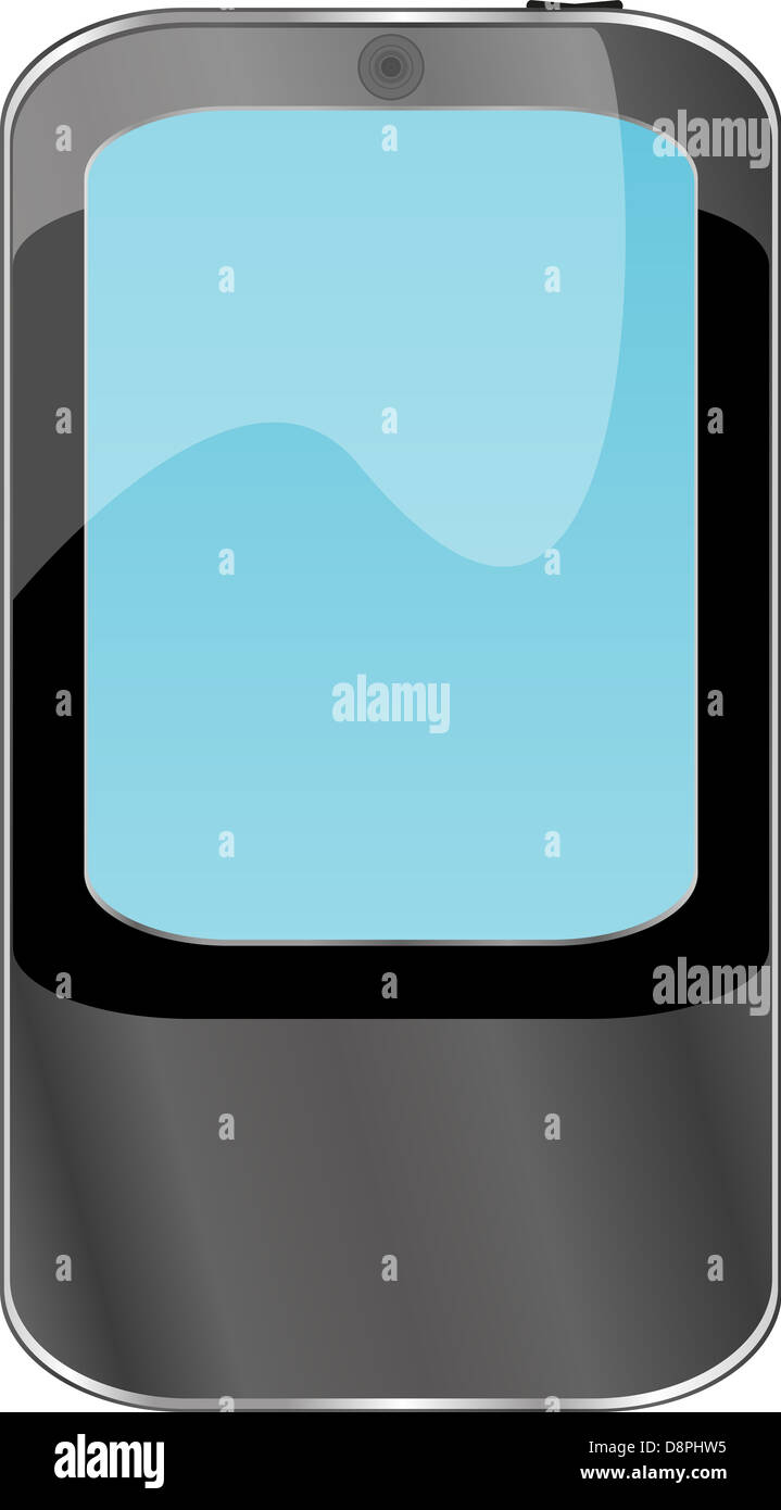 Black smartphone with blue display isolated on white background Stock ...