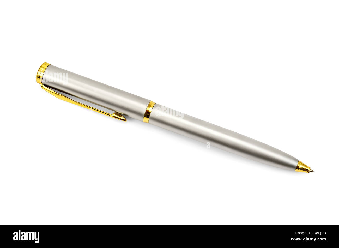 Silver metal pen with gold detail isolated on white background Stock ...