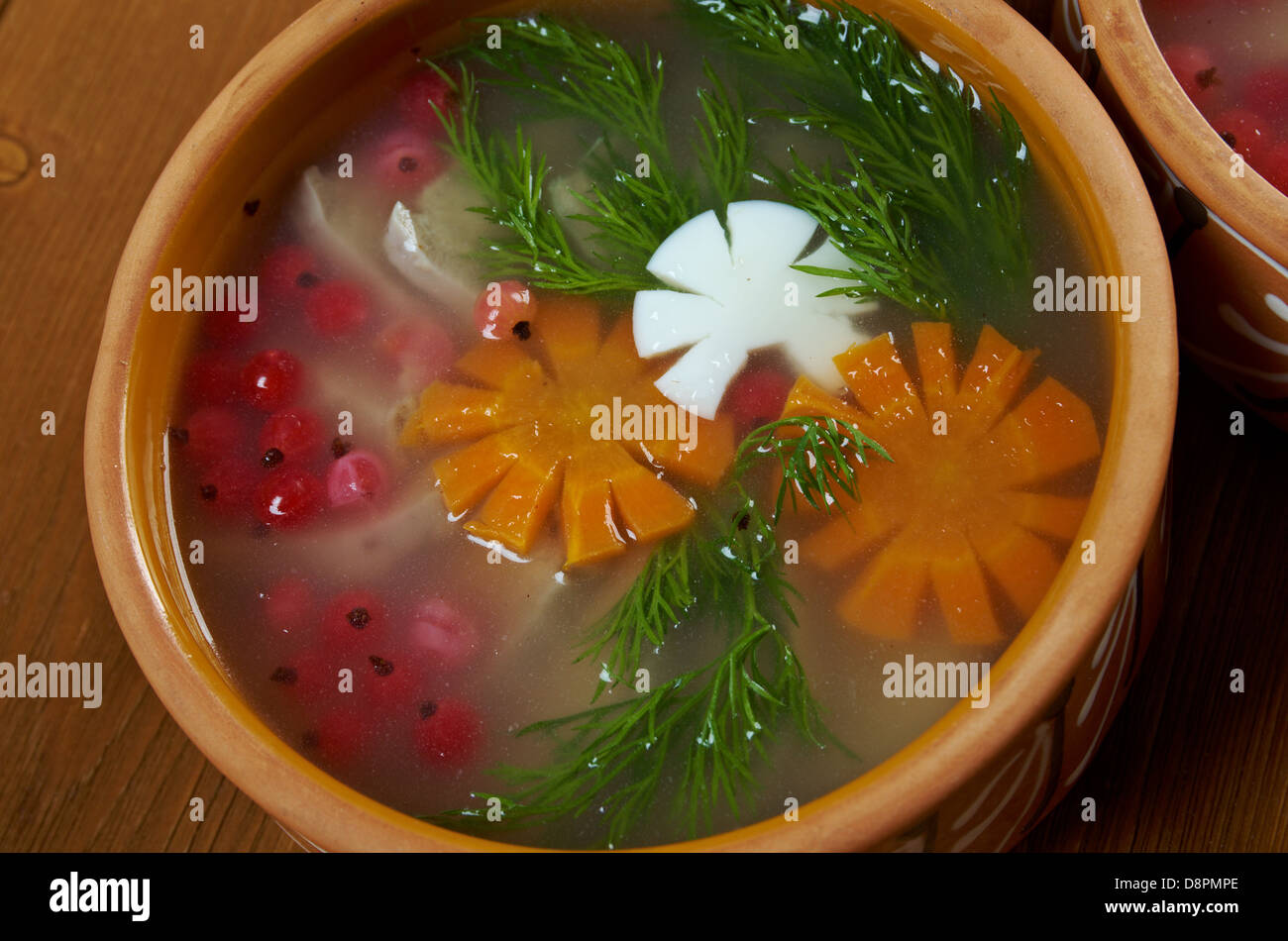 Aspic from meat decorated with egg, carrot Stock Photo - Alamy