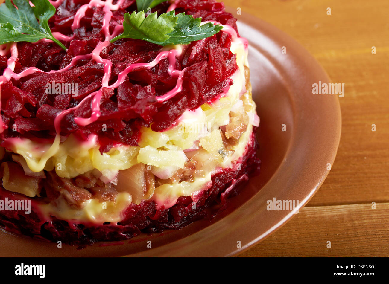 traditional russian salad with salted herring and beet -Selyodka Pod ...