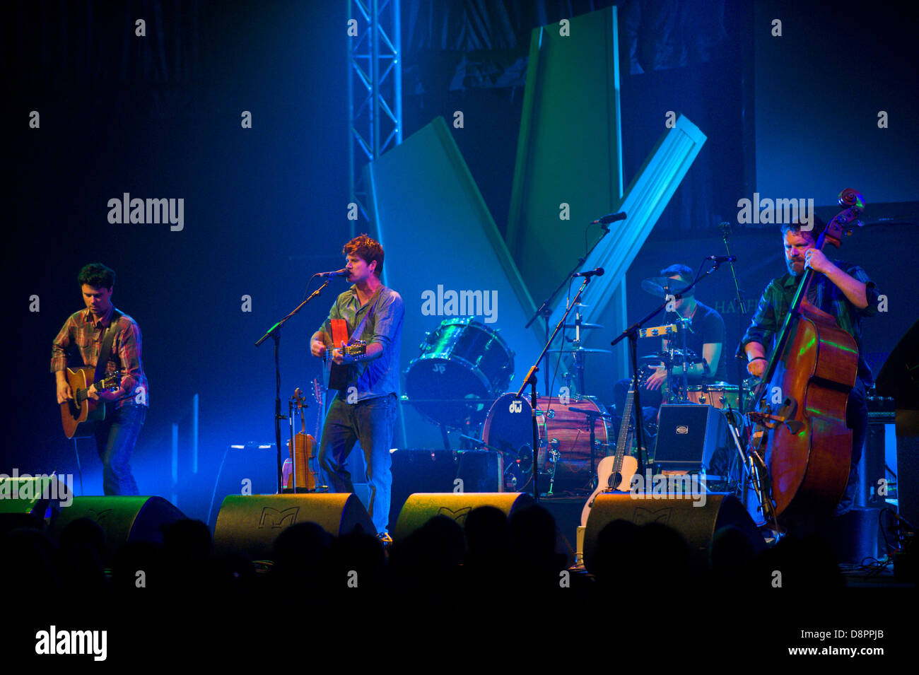 Seth Lakeman band on stage at Hay Festival 2013 Hay on Wye Powys Wales ...