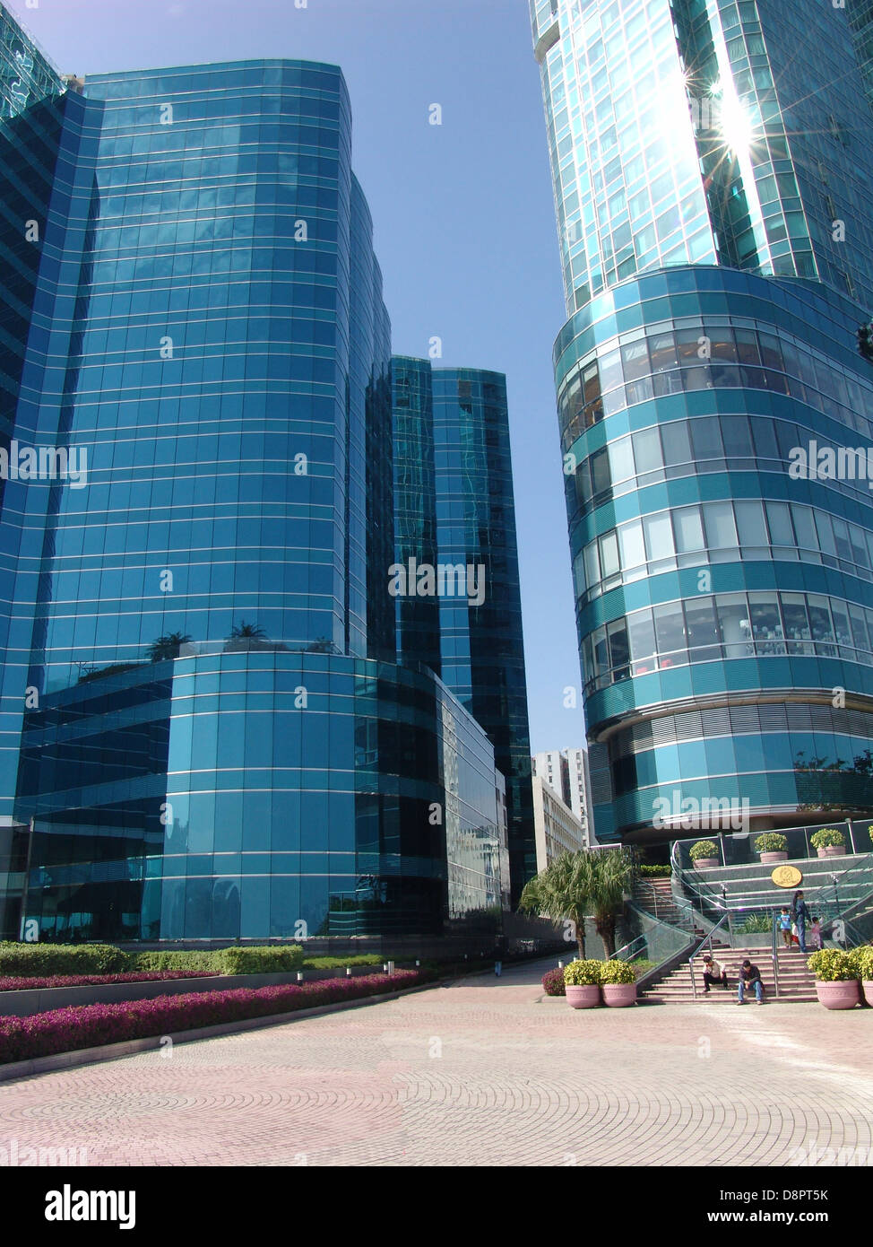 A view of urban city facades featuring modern skyscrapers with glass ...