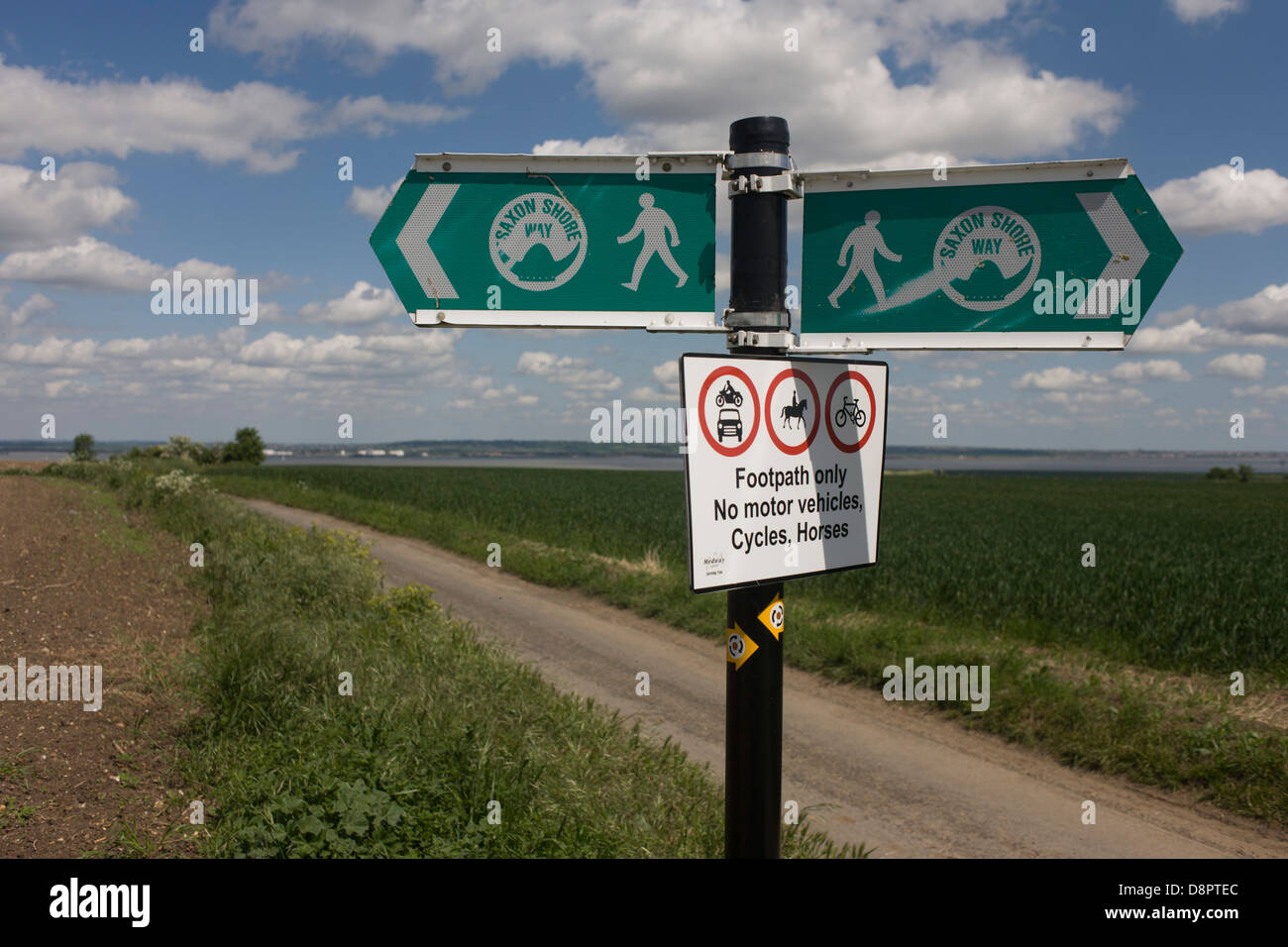 A remote signpost showing the Saxon Shore Way near Halstow on the Kent ...