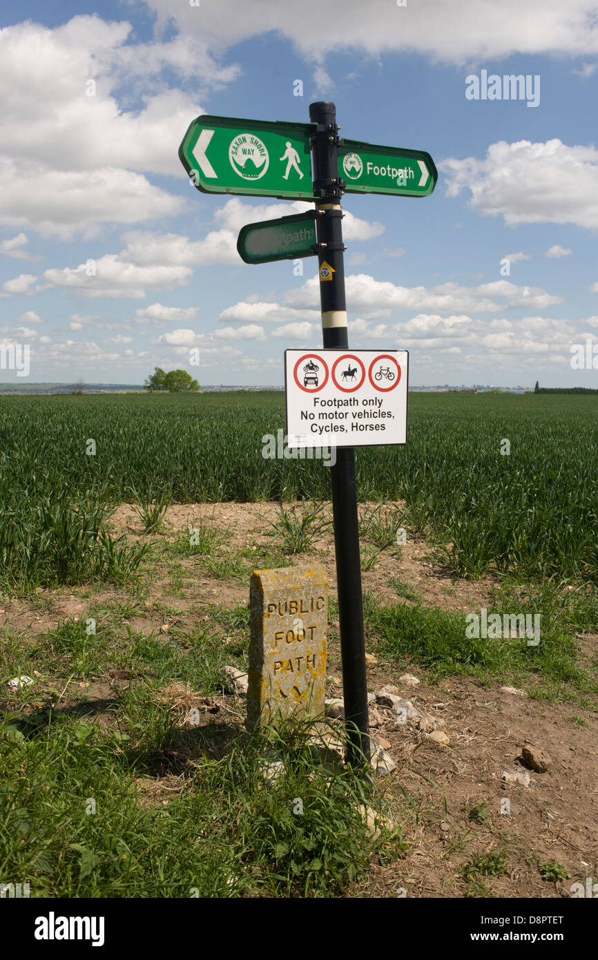 A remote signpost showing the Saxon Shore Way near Halstow on the Kent ...