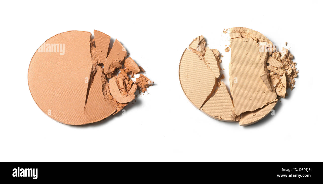 Crushed makeup compact powder cut out onto a white background Stock ...