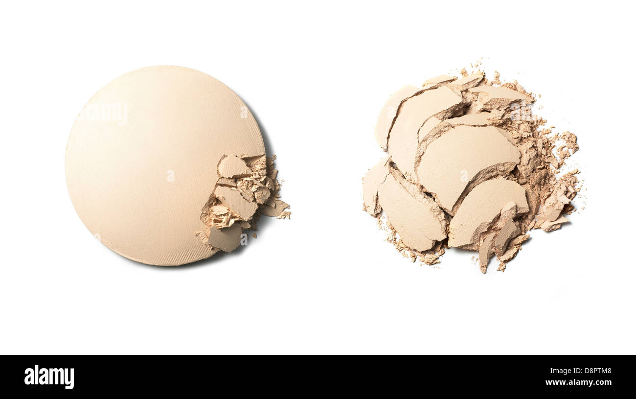 Crushed makeup compact powder cut out onto a white background Stock ...