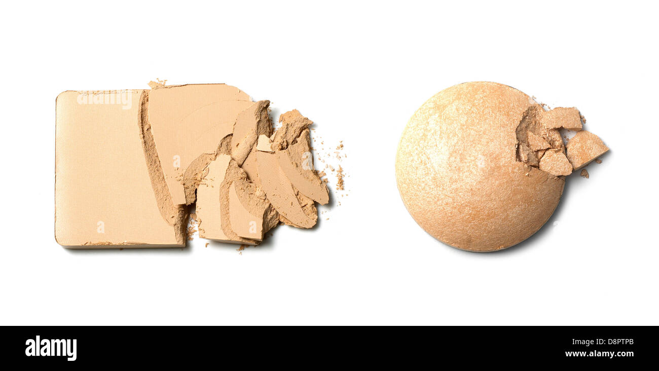 Crushed makeup compact powder cut out onto a white background Stock ...