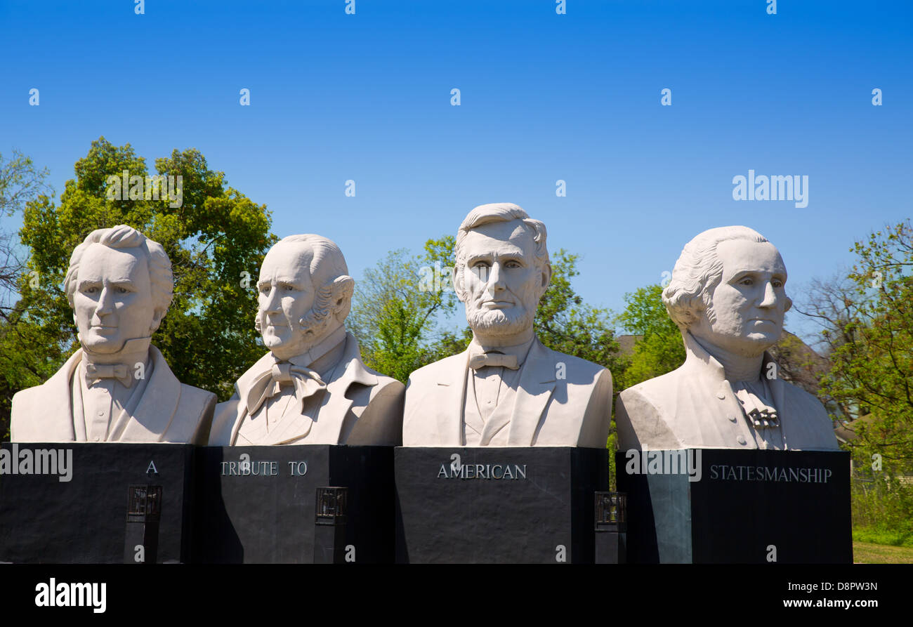 busts of four statesmen carved statues on Houston I-45 Stock Photo - Alamy