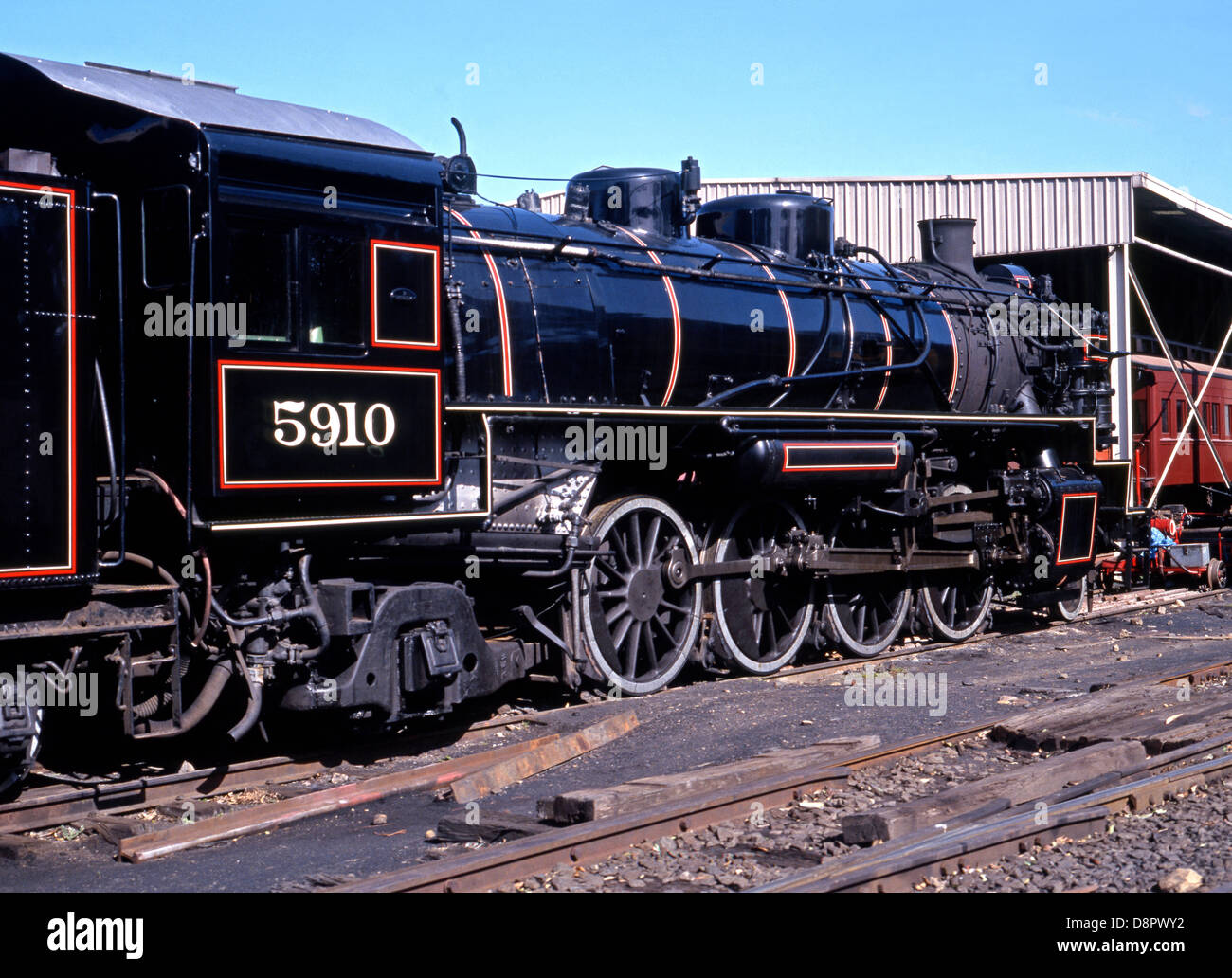 Steam locomotive outside the engine sheds at Thirlmere Rail Transport ...