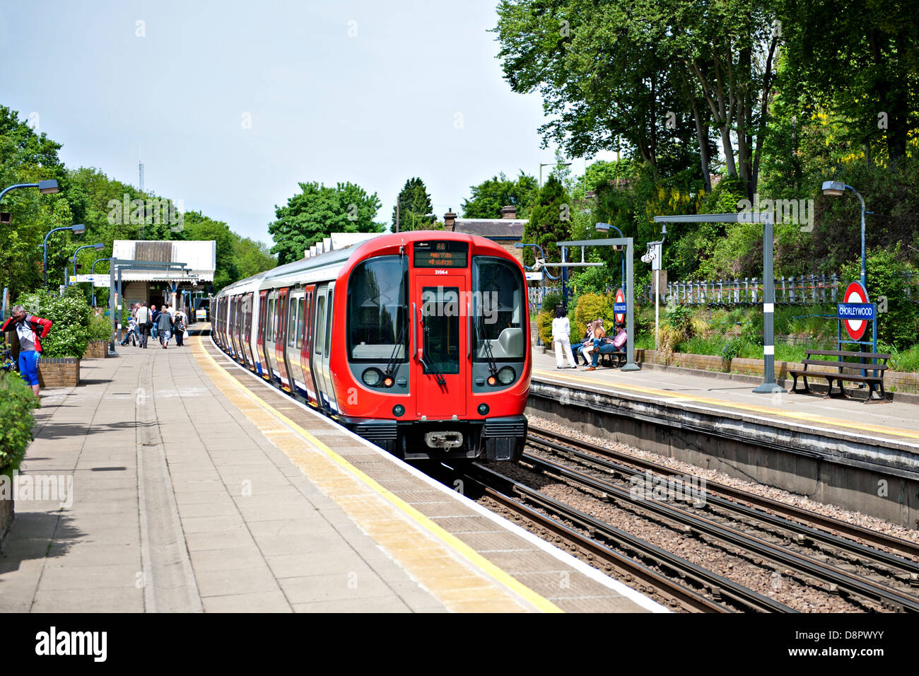 London Underground train formed of eight car S8 stock at Chorleywood ...