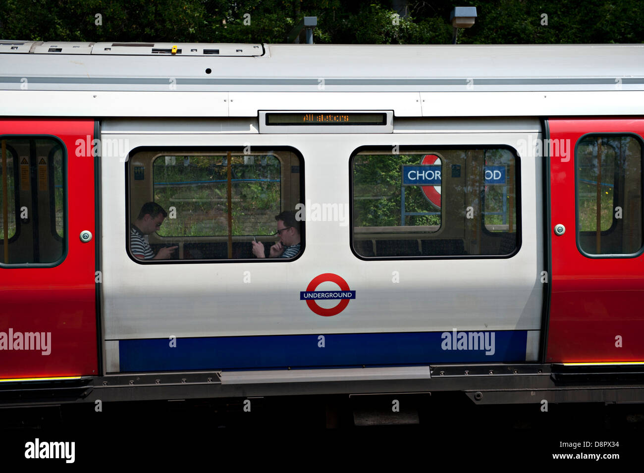 Close up view of a London Underground train formed of eight car S8 ...