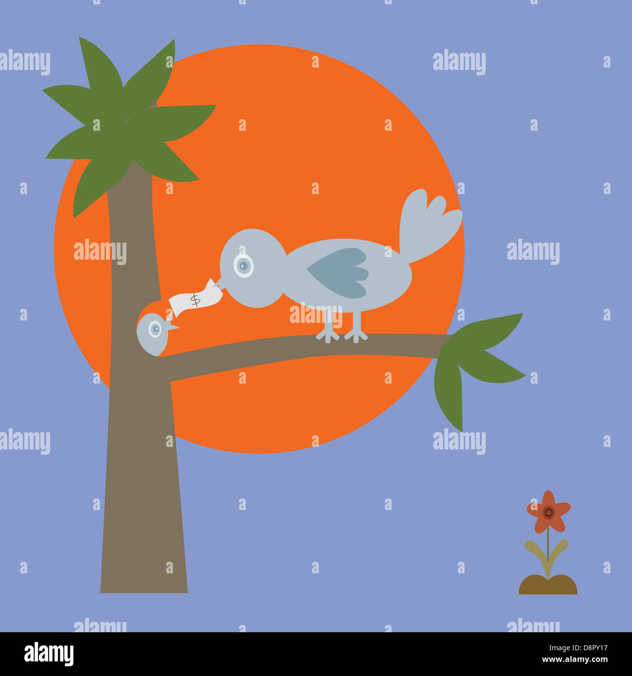 Illustration of bird feeding money Stock Photo - Alamy