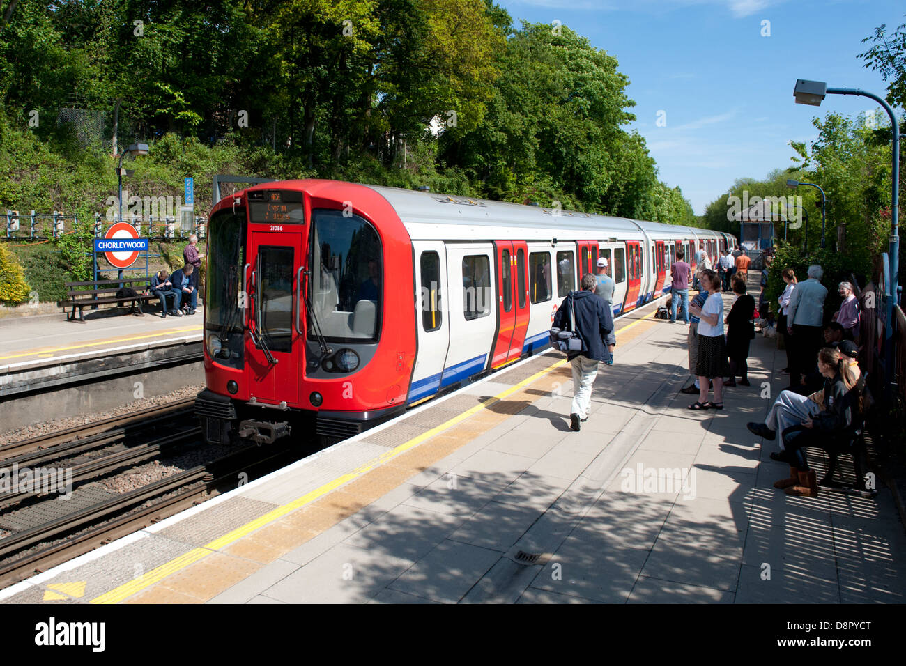 London Underground train formed of eight car S8 stock at Chorleywood ...