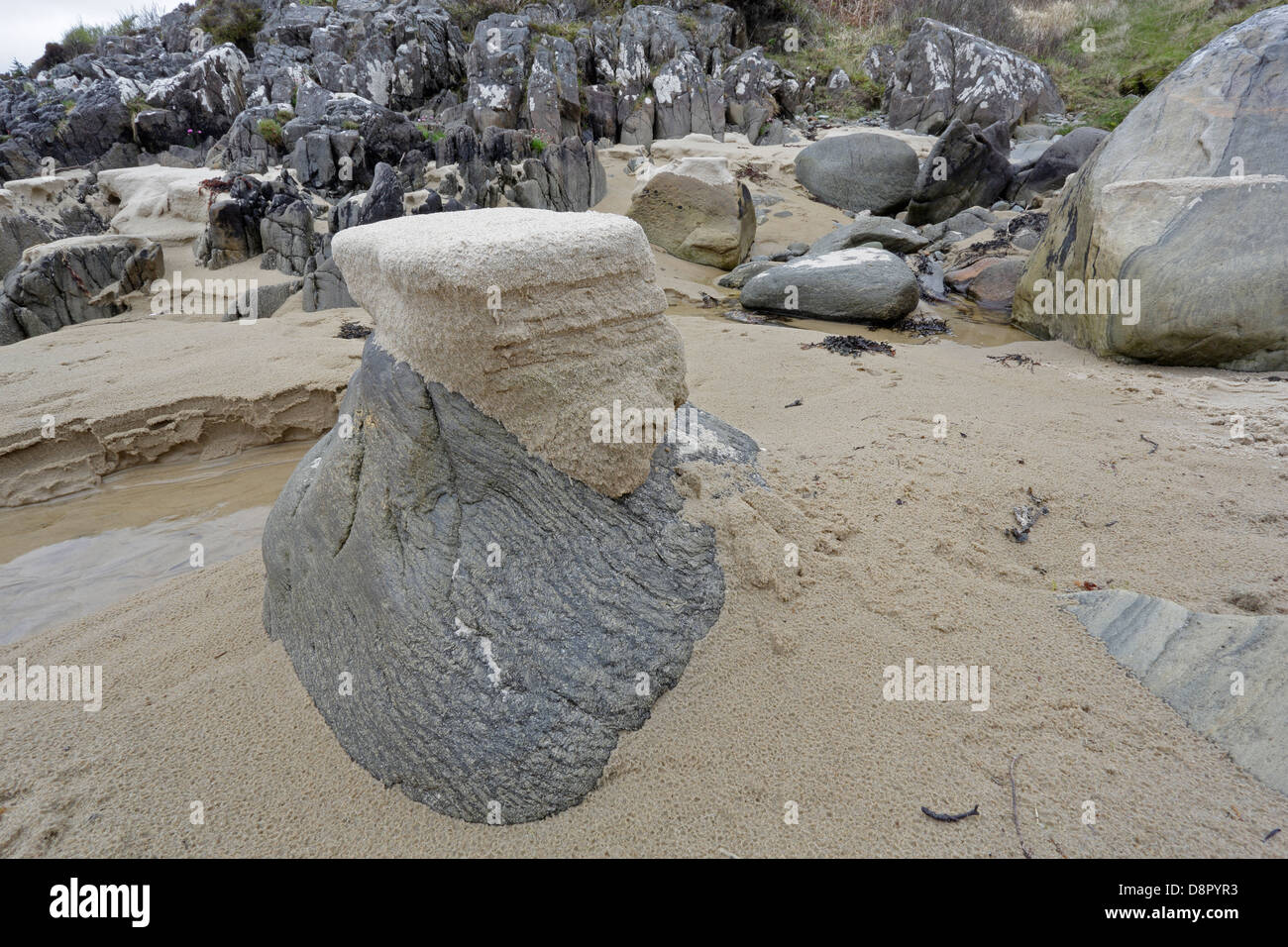Singing Sands on Ardnamurchan showing an unusual sand formation on top ...
